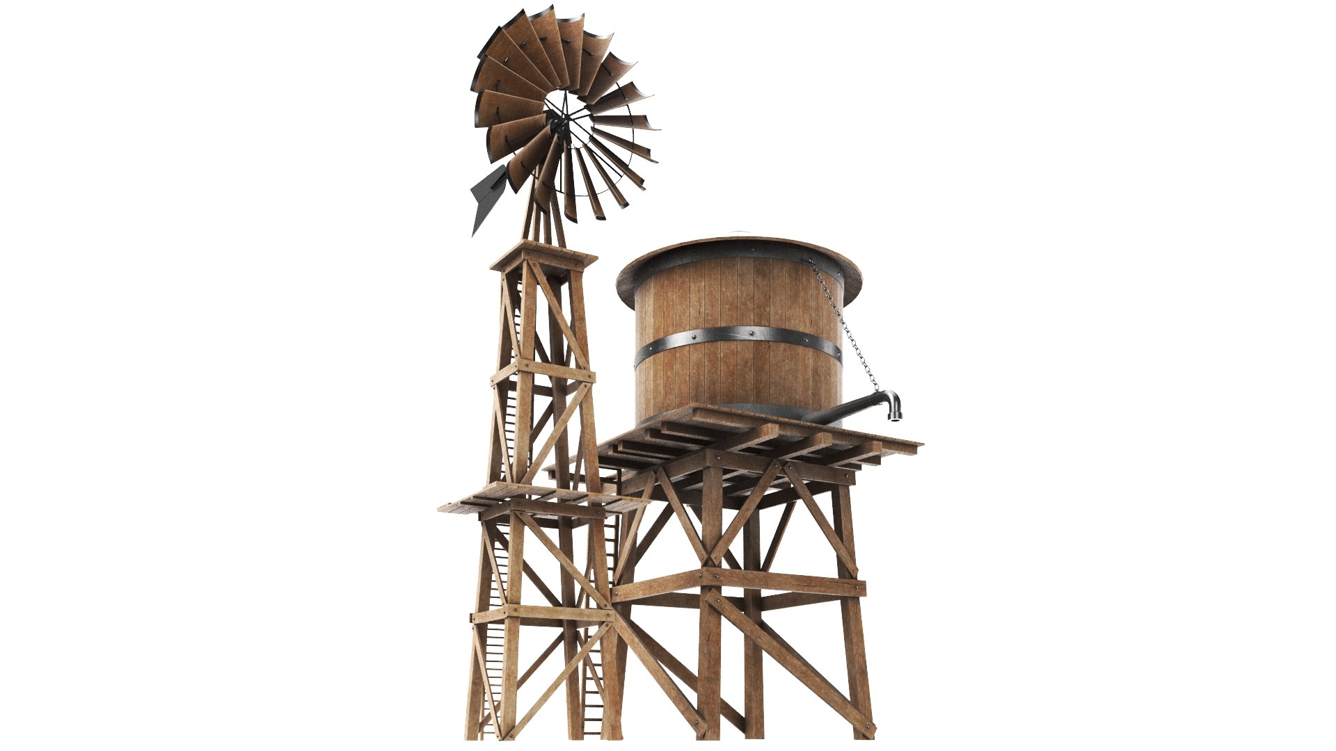 Detailed Windmill With Water Tank Model - TurboSquid 2178028
