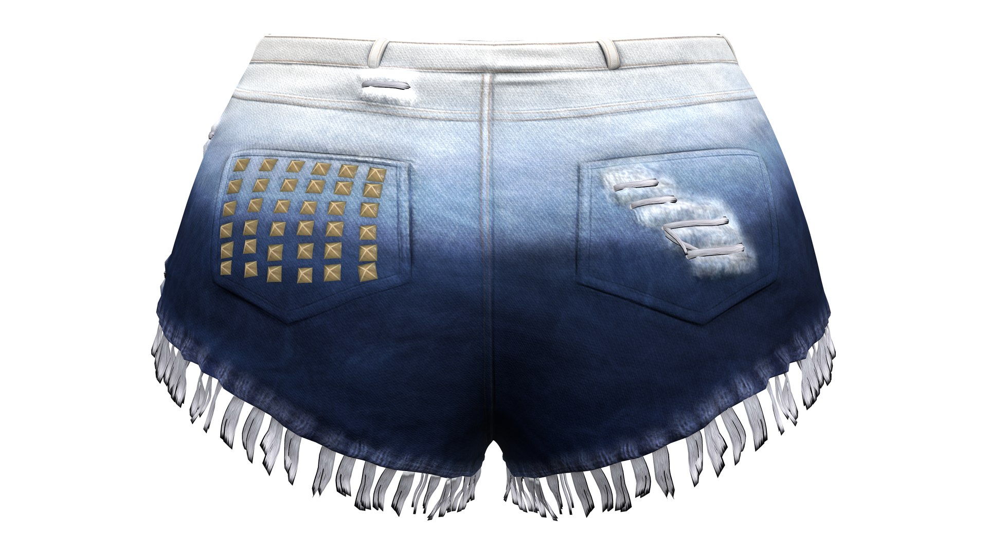 3D Short Denim Pants With Front And Back Rivets Model - TurboSquid 2002575