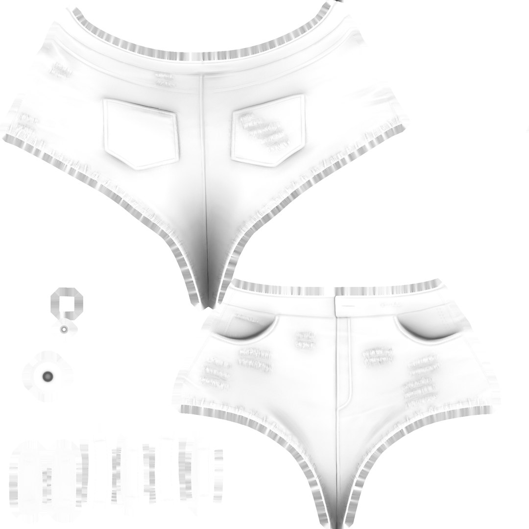 3D Short Denim Pants With Front And Back Rivets Model - TurboSquid 2002575