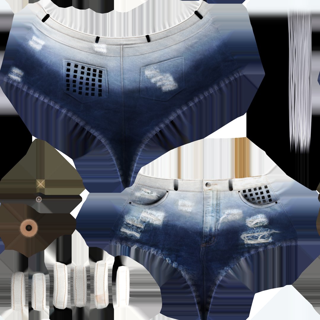 3D Short Denim Pants With Front And Back Rivets Model - TurboSquid 2002575