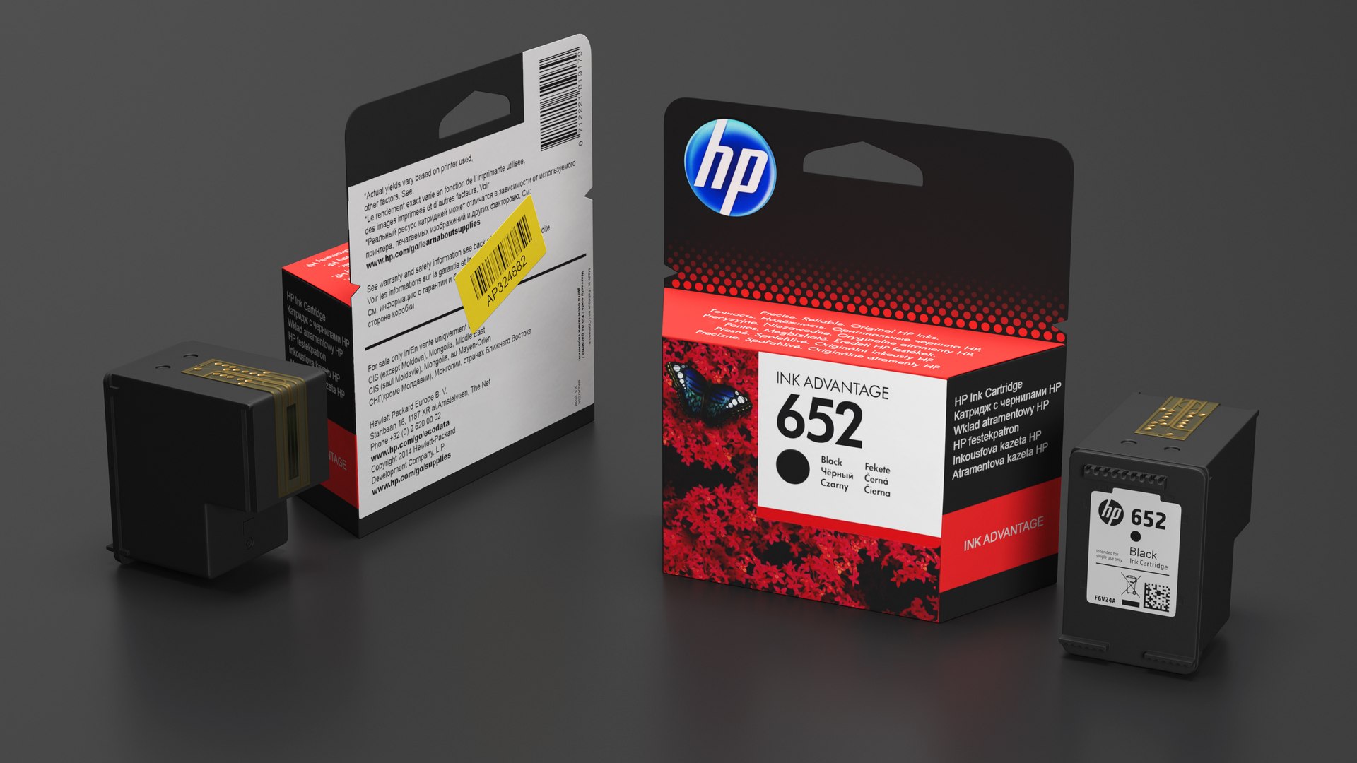 3D Box with HP 652 Ink Cartridge Black - TurboSquid 2160953