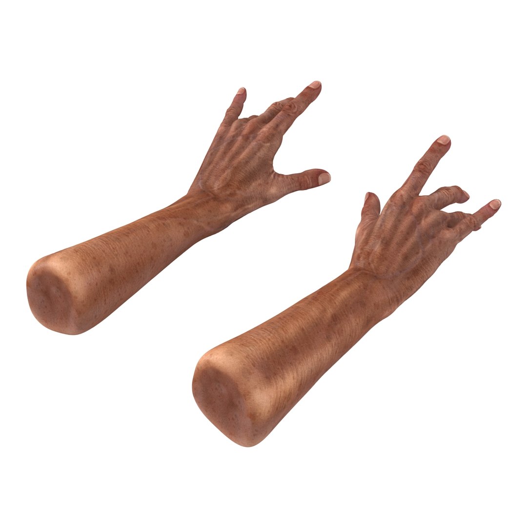 3d old man hands rigged model
