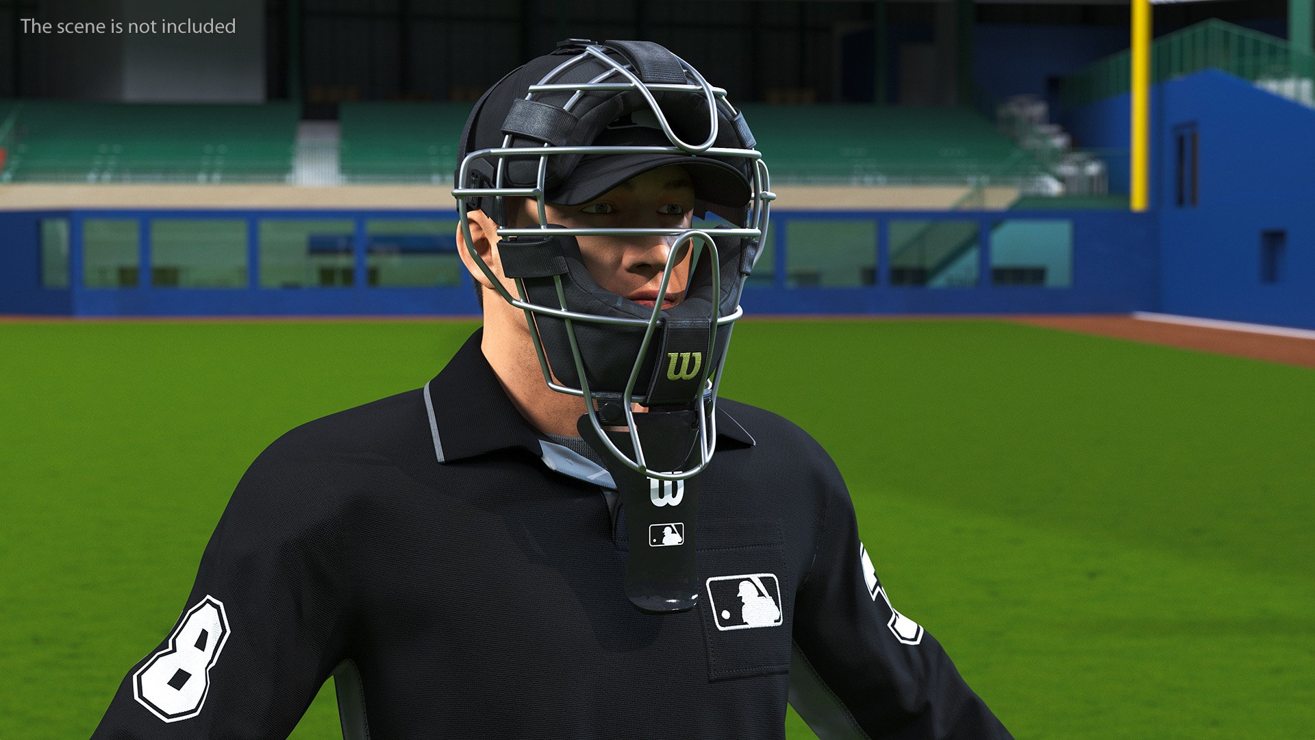 3D Model Baseball Umpire With Protective Mask And Cap Base Pose Fur ...