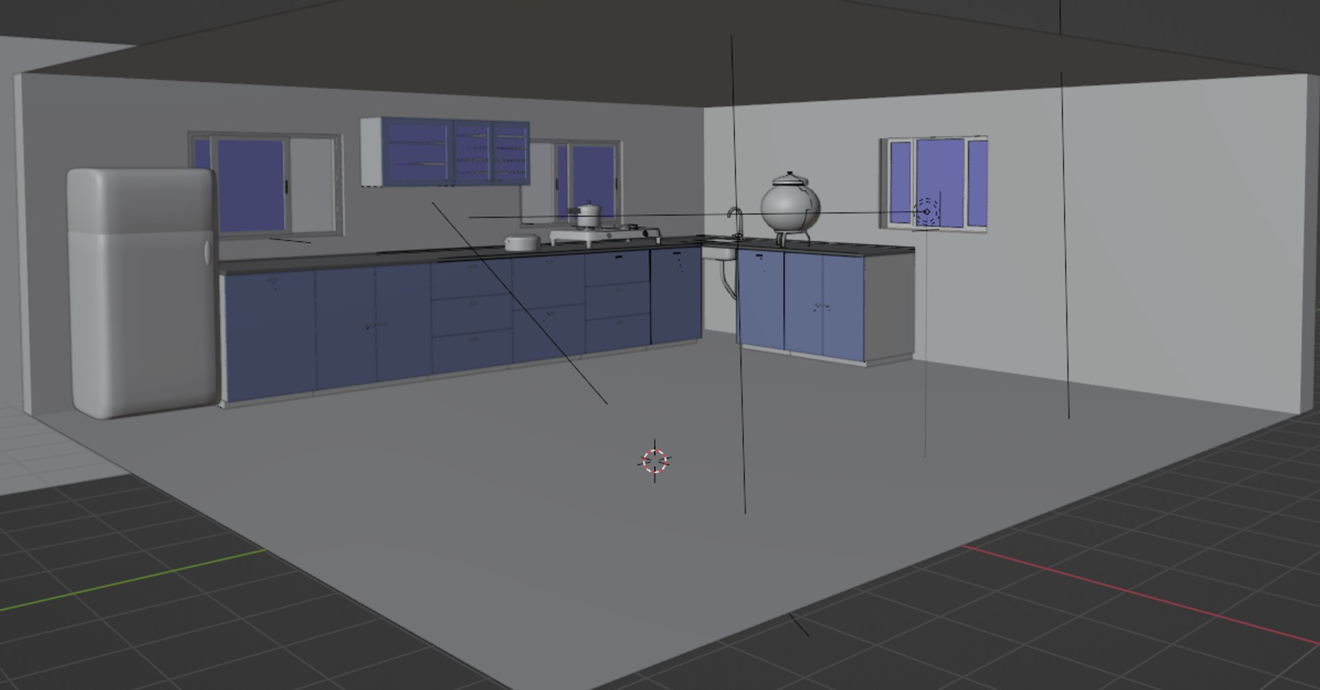 3D Kitchen Line Art Scene - TurboSquid 2253417