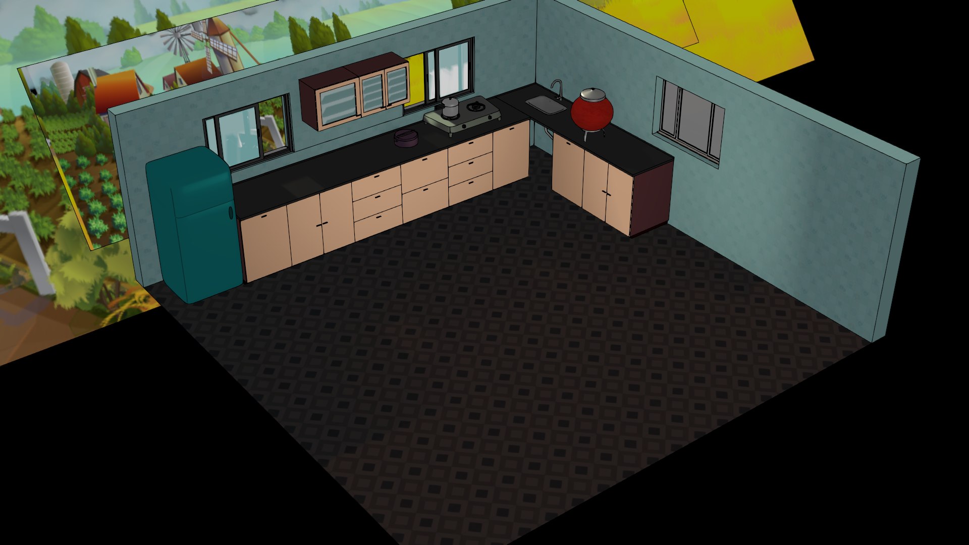 3D Kitchen Line Art Scene - TurboSquid 2253417