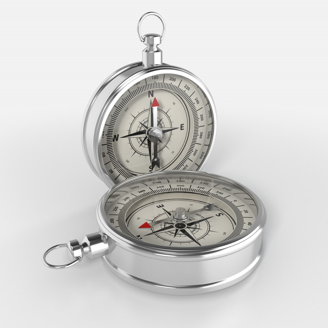 3d model silver compass