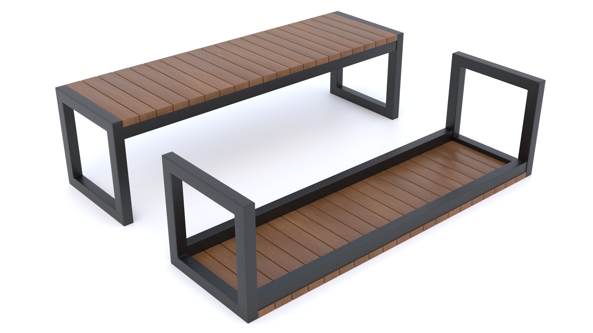 3D Wooden Bench With Metal Legs Model - TurboSquid 2288981