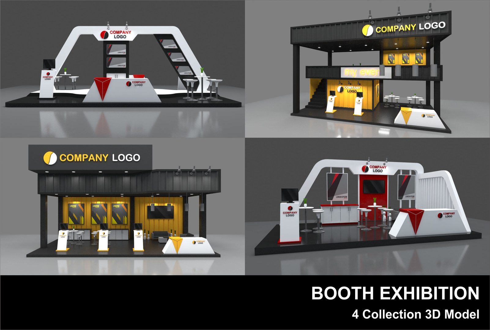 4 booth exhibition minimalis model - TurboSquid 1772597