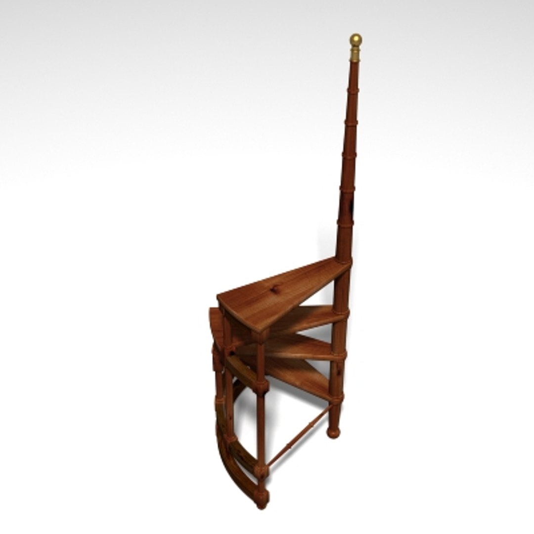 Spiral Wooden Library Steps 3d Model