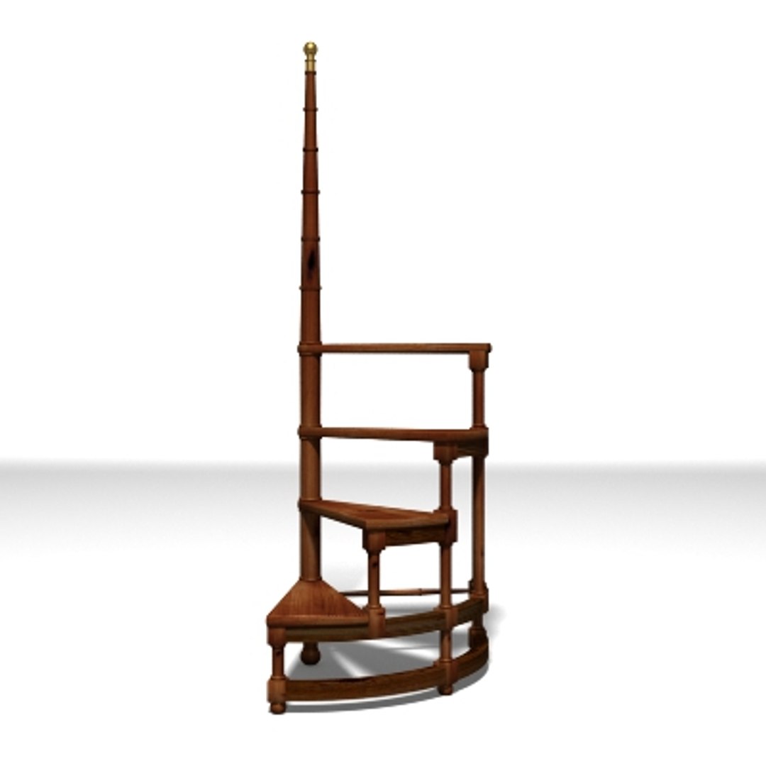 Spiral Wooden Library Steps 3d Model