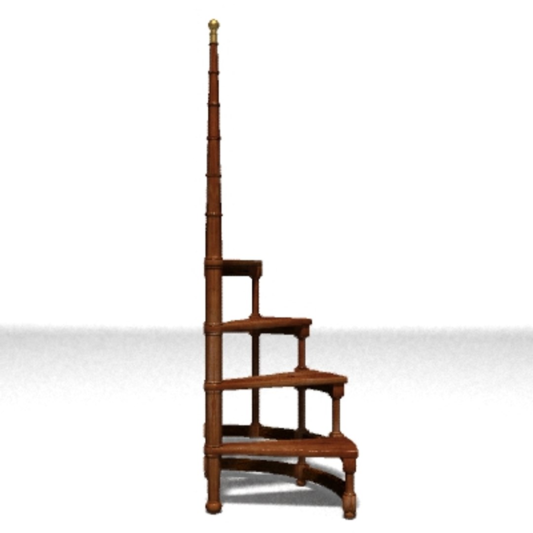 Spiral Wooden Library Steps 3d Model