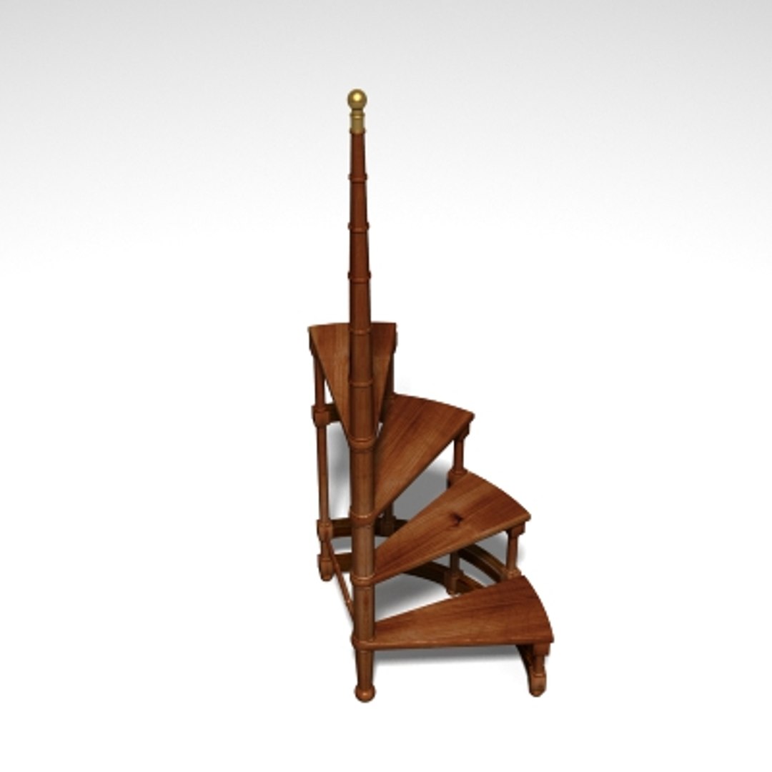 Spiral Wooden Library Steps 3d Model