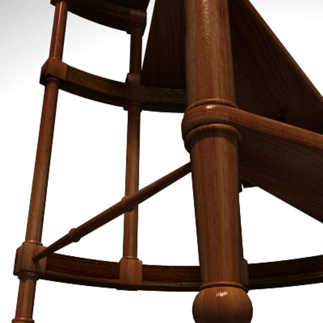 Spiral Wooden Library Steps 3d Model