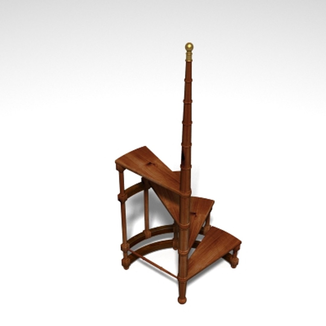Spiral Wooden Library Steps 3d Model