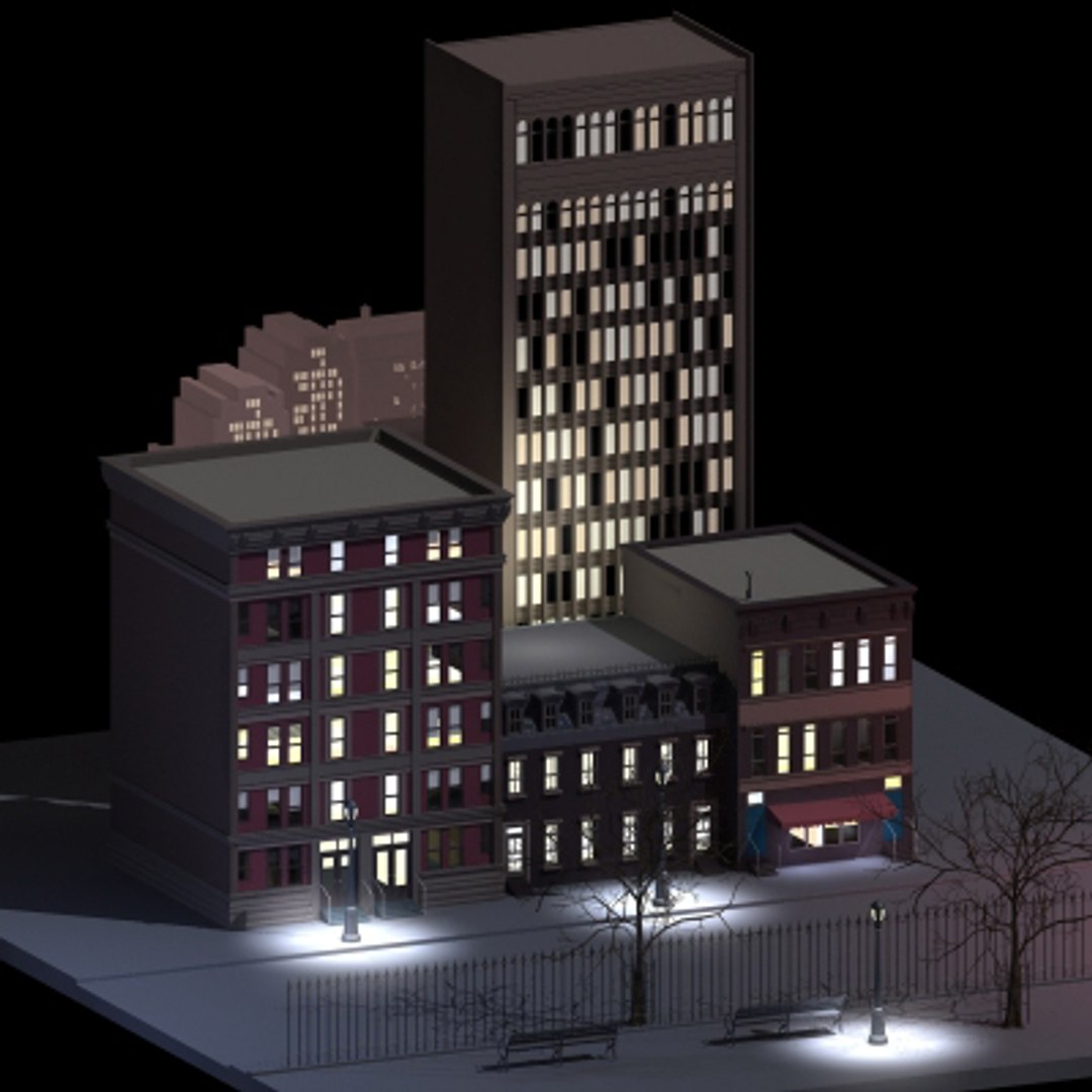 City Scene Night Lighting 3d Max
