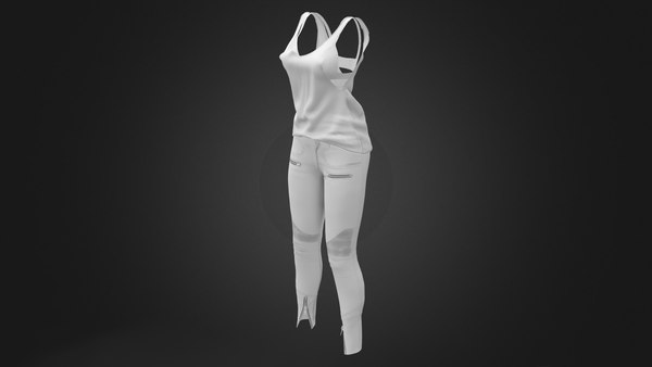 Ladies Strapped Top Over Bra and Jeans Pants Outfit 3D model ...