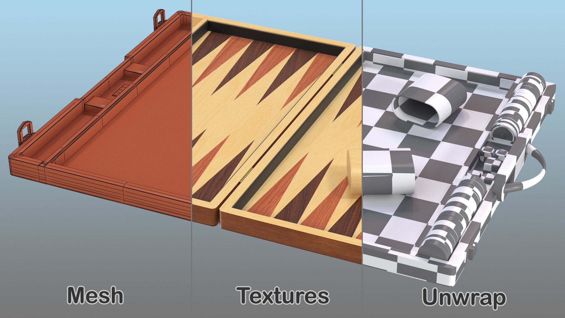 3D wooden backgammon board set model - TurboSquid 1505923