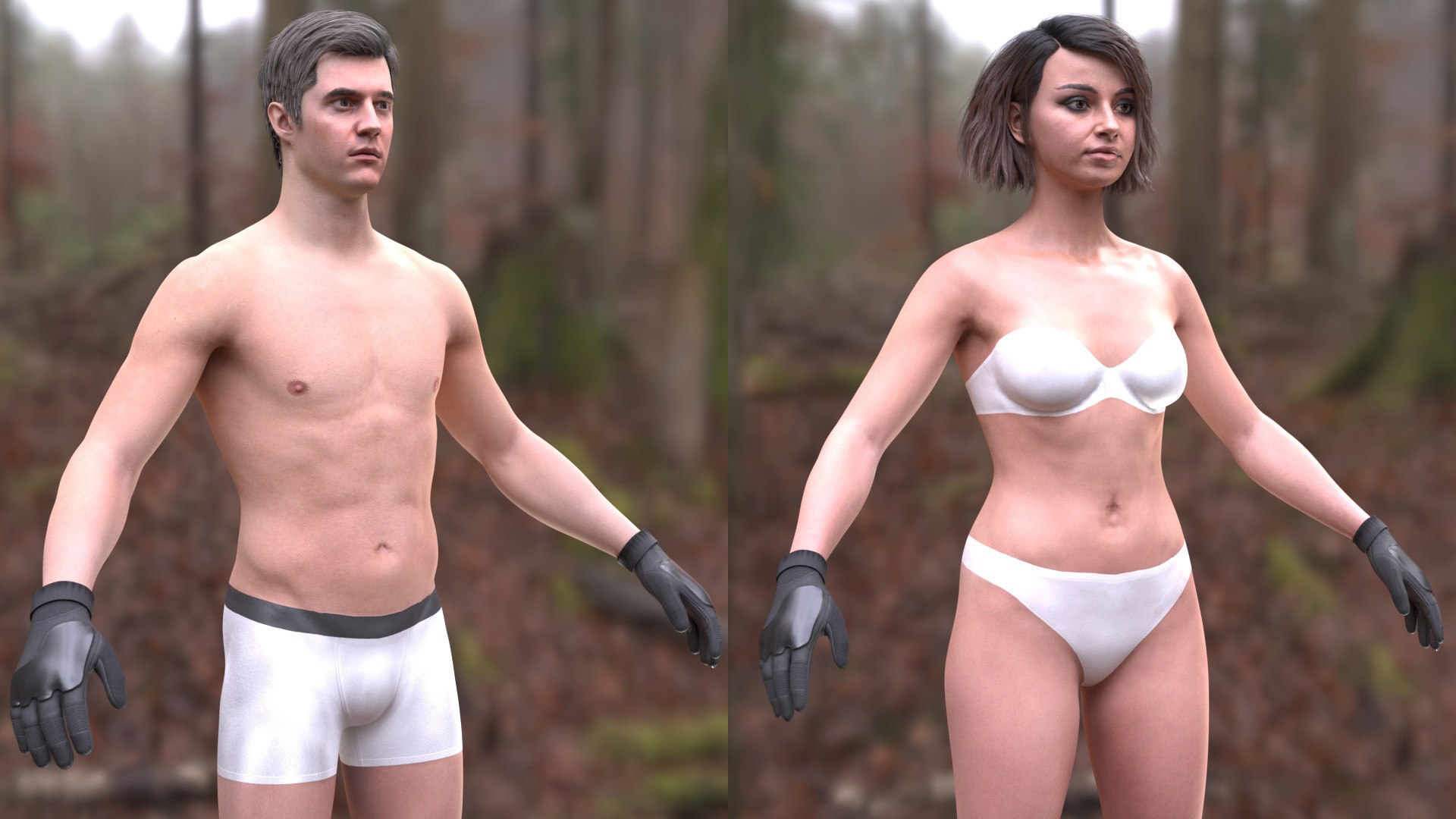 Man And Woman In Warrior 1 Gloves 76 Model - TurboSquid 2355861