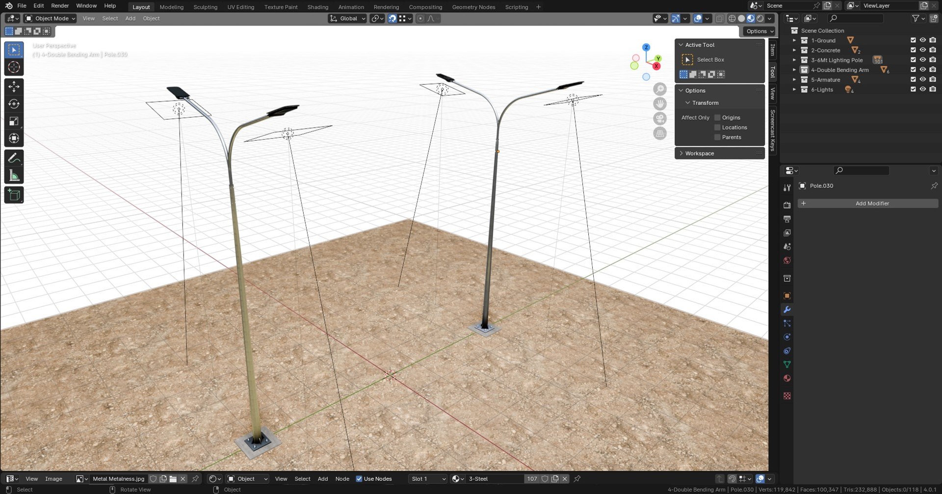 3D 6MT LIGHTING POLE-DOUBLE BENDING ARM - TurboSquid 2296284