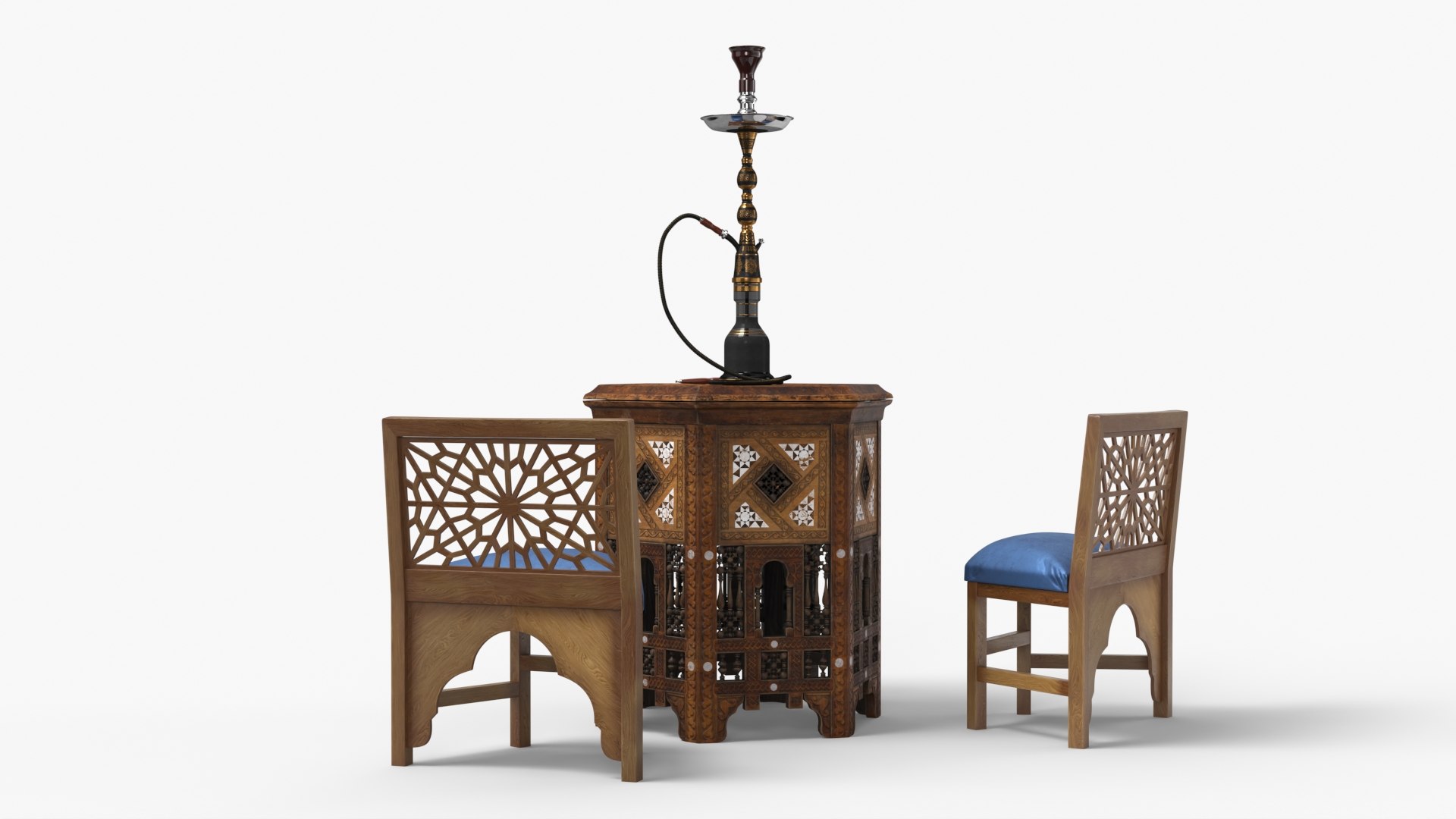 Traditional Hookah Table With Two Carved Chairs Model - TurboSquid 2474873