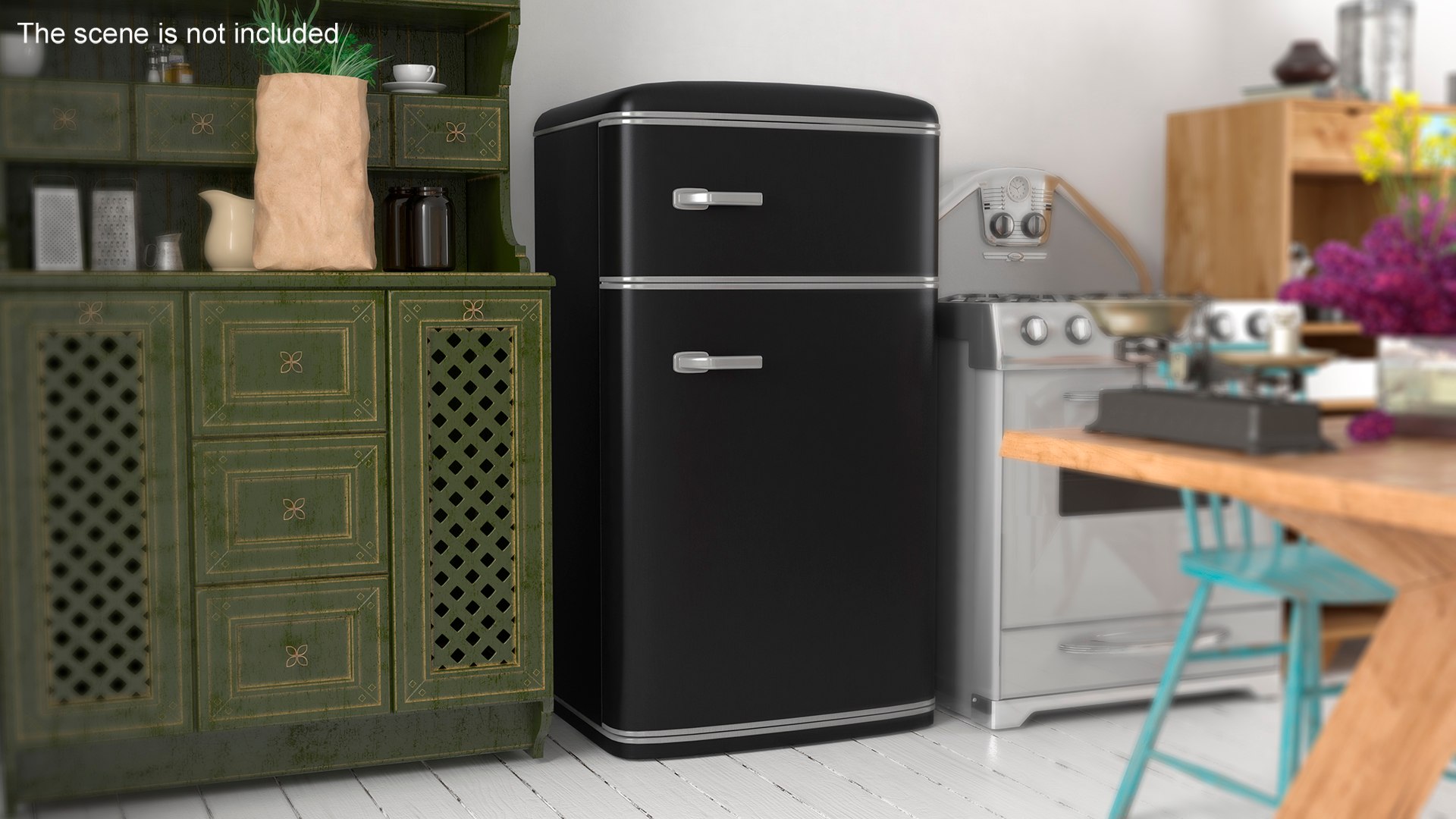 Retro Top Mount Fridge Freezer Black Model - TurboSquid 2153006