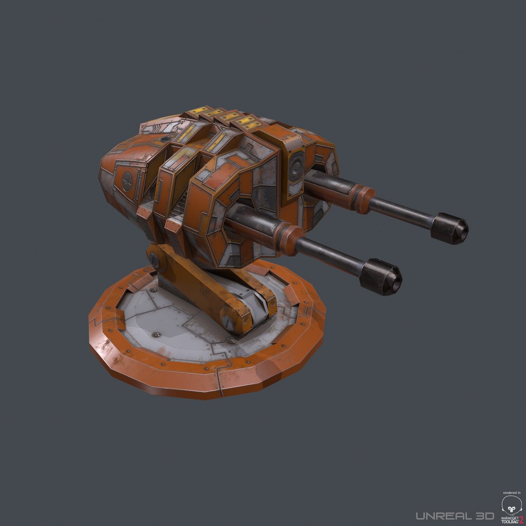 Sci-fi Turret Gun Low-poly 3d Obj