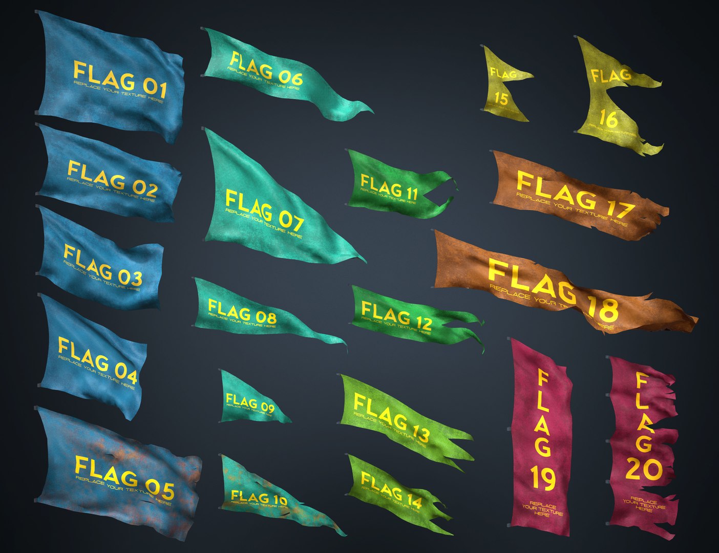 3D 20 Fully Loop Animated Flags Model - TurboSquid 1885085