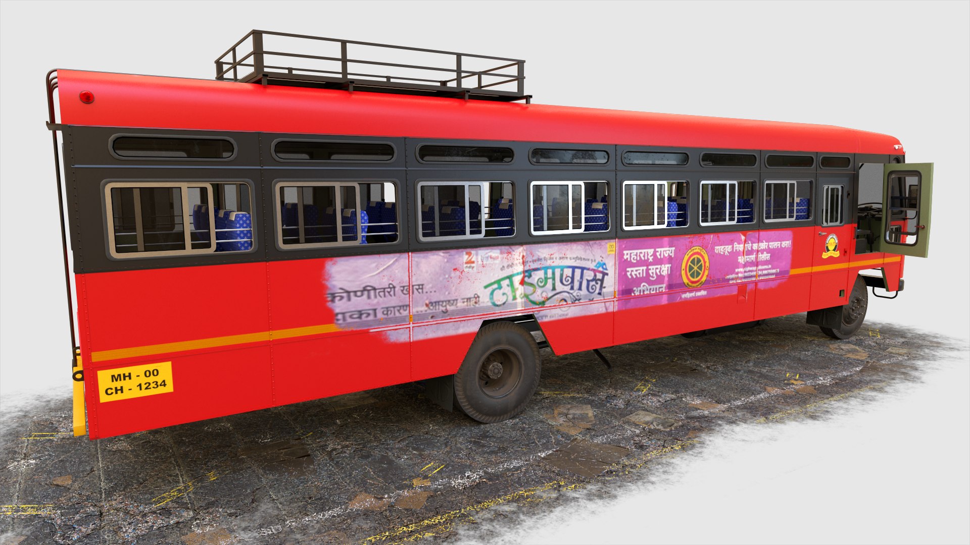 Indian ST Bus V1 Red Black 3D Model - TurboSquid 2209750