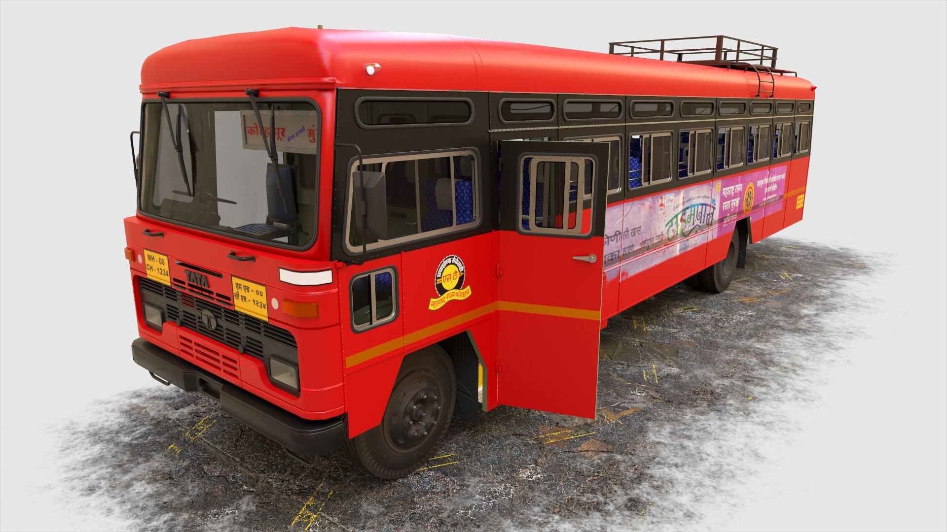 Indian ST Bus V1 Red Black 3D Model - TurboSquid 2209750