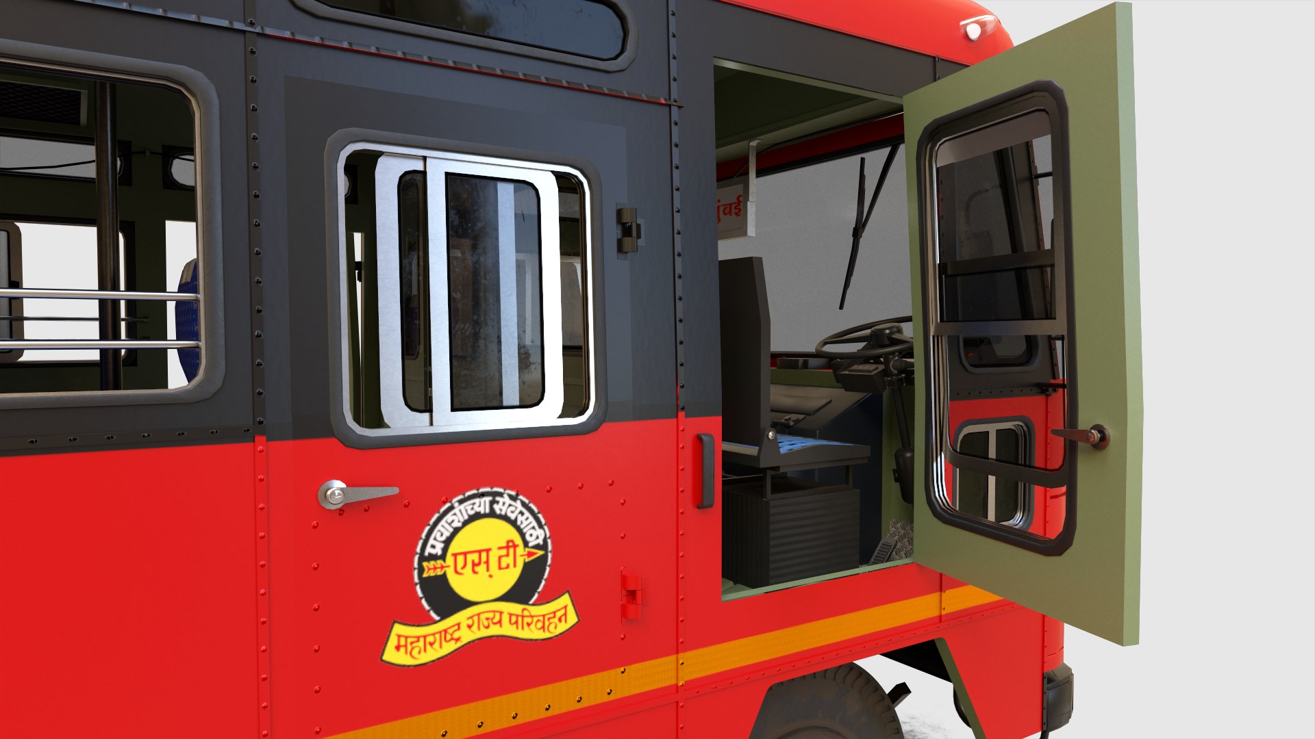 Indian ST Bus V1 Red Black 3D Model - TurboSquid 2209750