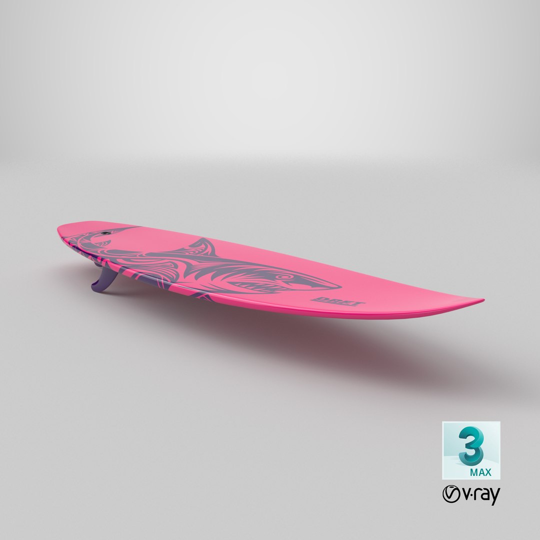 Shortboard Surfboard 3D Model With 6 Custom Designs Included 3D Model ...