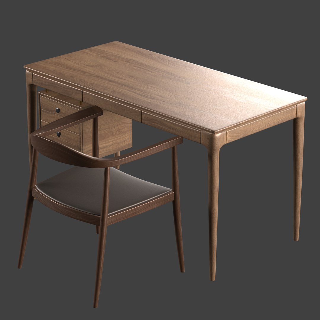Wood Desk And Chair Model - TurboSquid 1942975