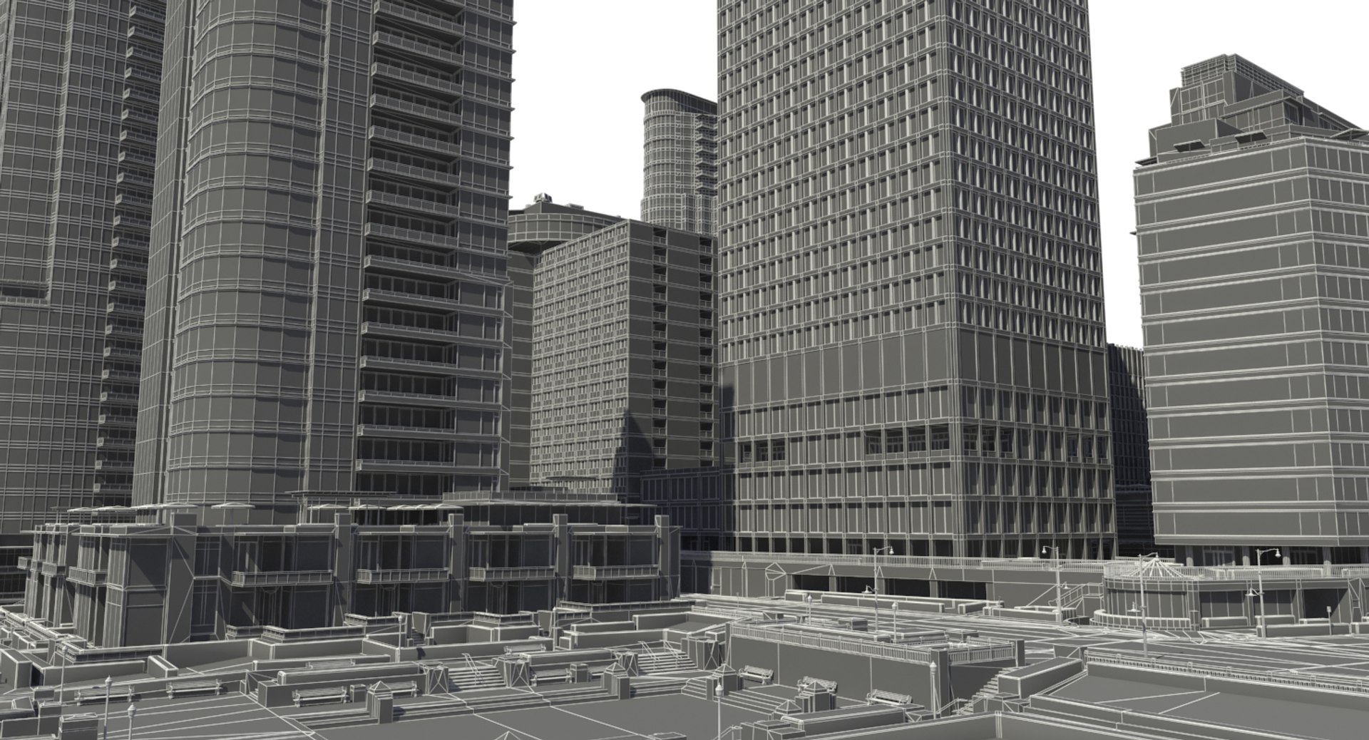 3d model city block buildings