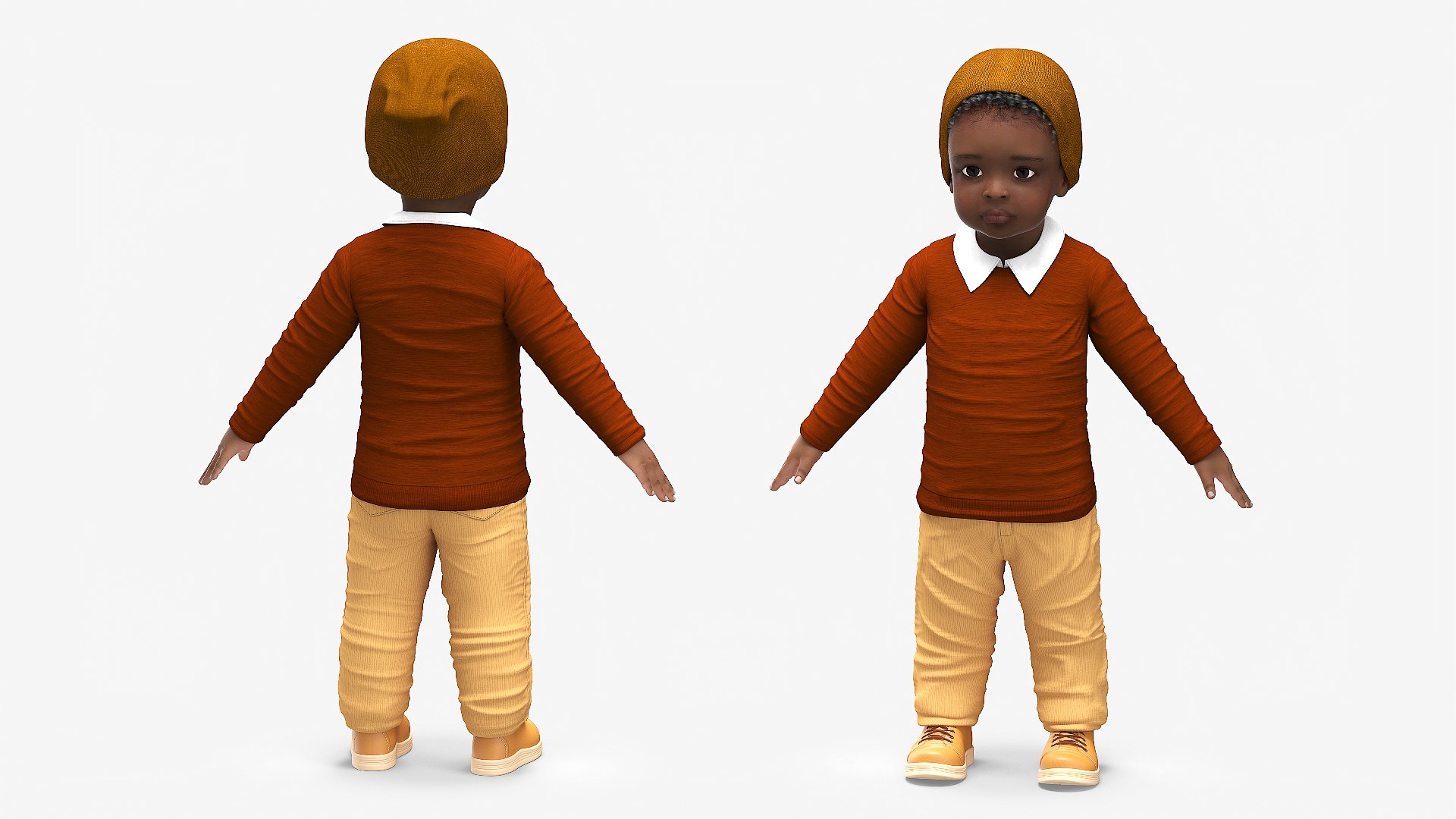 3D Little Black Boy Light Skin Autumn Clothes Rigged For Cinema 4D ...