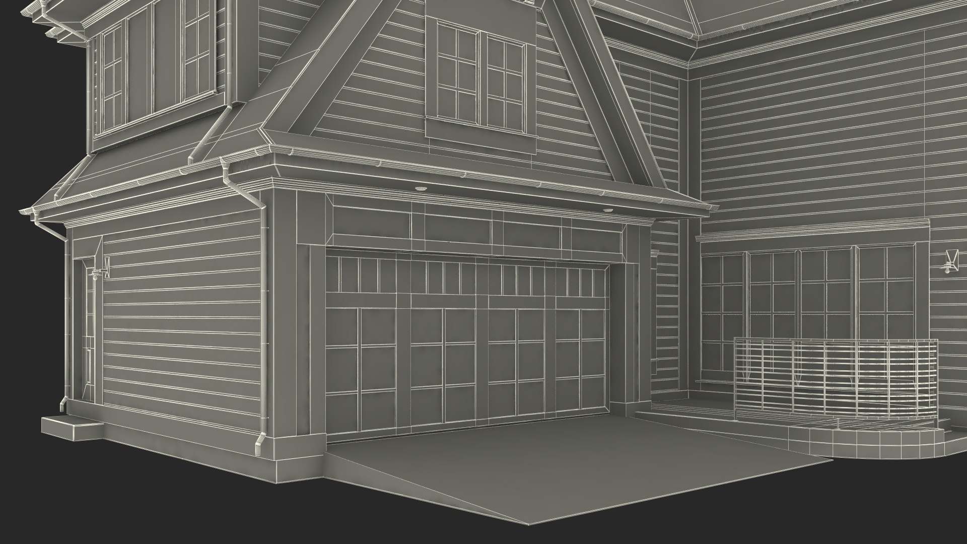 3D model Blue American House Exterior with Garage - TurboSquid 2113202