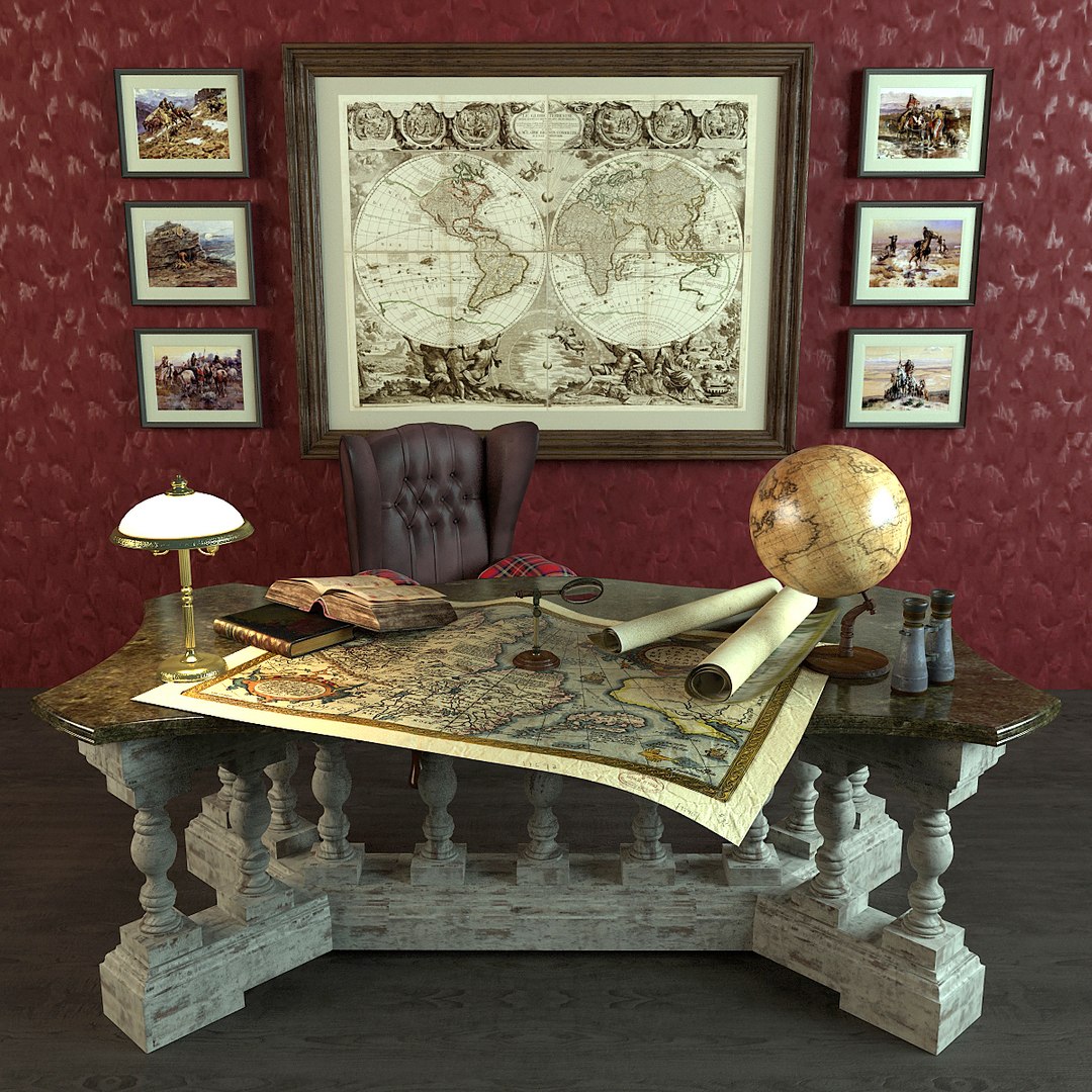 Antique Desk Library 3d Max