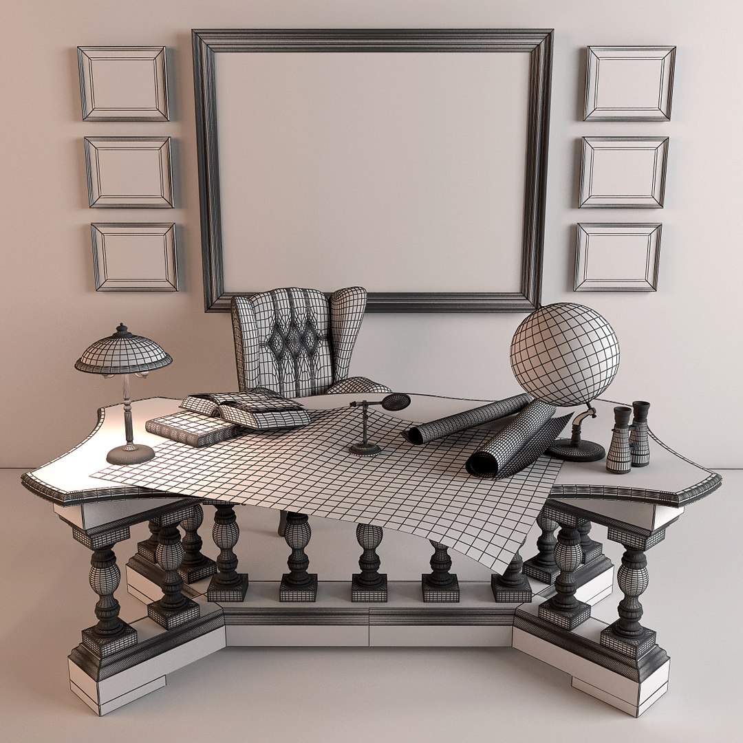 Antique Desk Library 3d Max