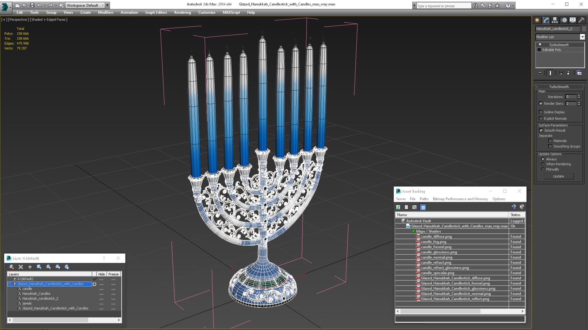 Glazed Hanukkah Candlestick With Candles 3D Model - TurboSquid 2028888