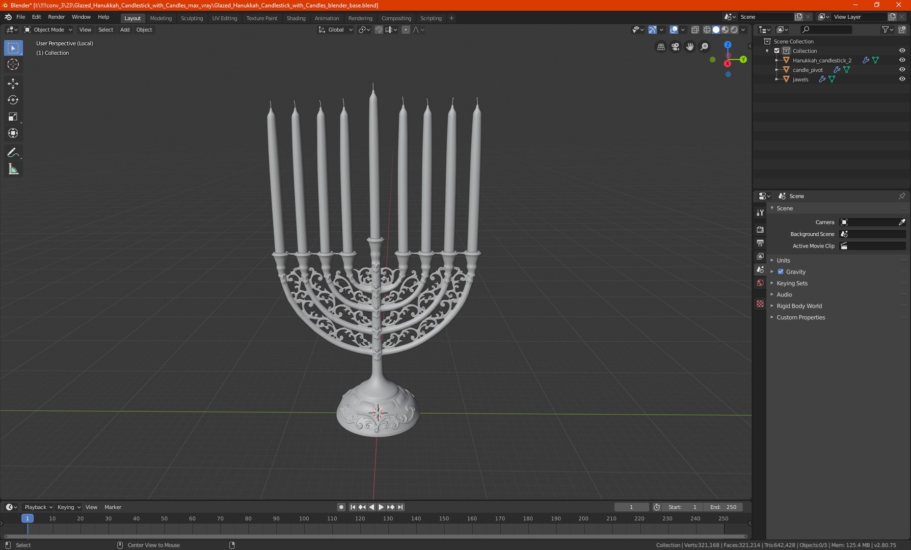 Glazed Hanukkah Candlestick With Candles 3D Model - TurboSquid 2028888