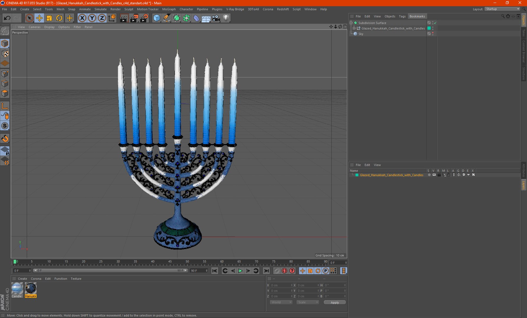 Glazed Hanukkah Candlestick With Candles 3D Model - TurboSquid 2028888