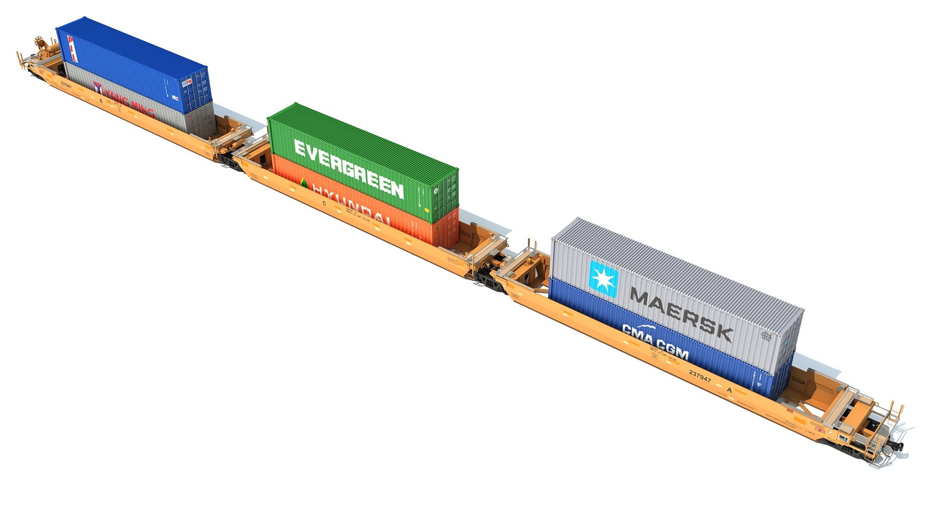 3D Model Railroad Double Stack Cars - TurboSquid 1615926