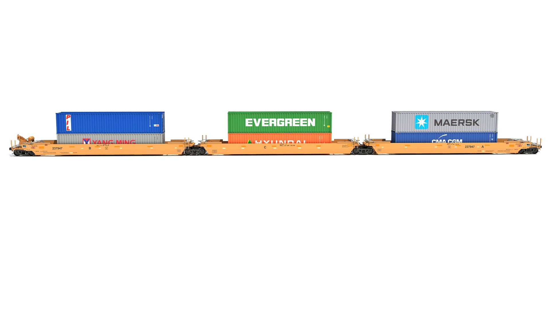 3D Model Railroad Double Stack Cars - TurboSquid 1615926