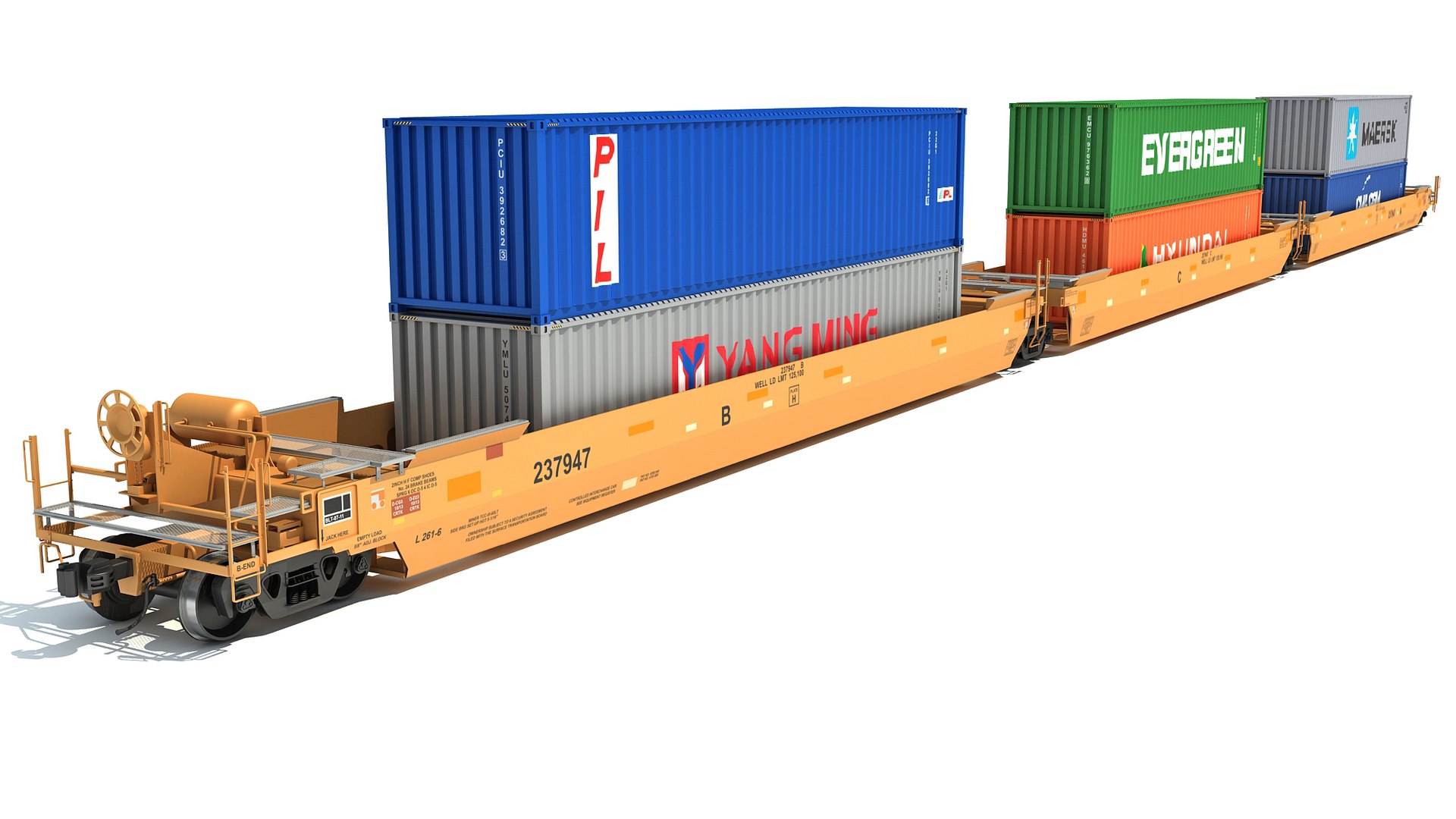 3D Model Railroad Double Stack Cars - TurboSquid 1615926
