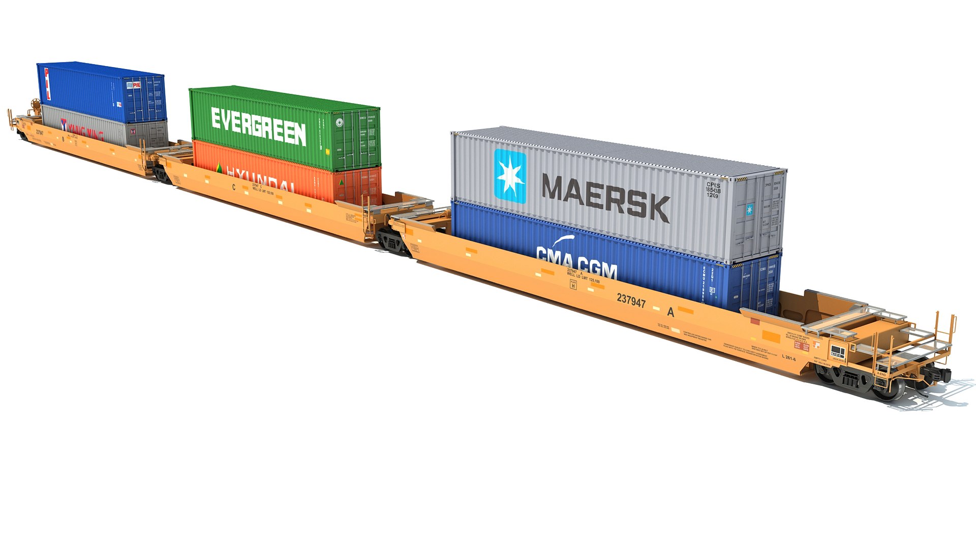 3D Model Railroad Double Stack Cars - TurboSquid 1615926