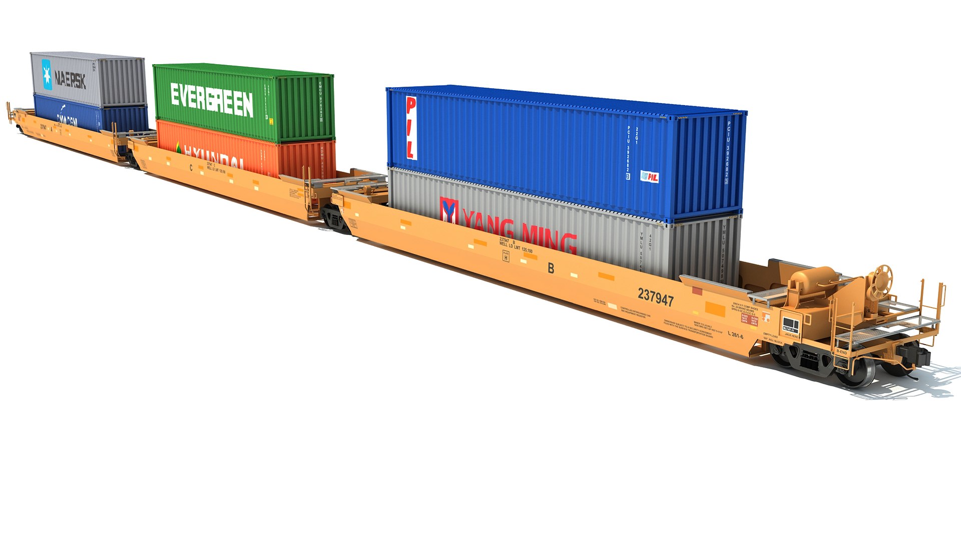 3D Model Railroad Double Stack Cars - TurboSquid 1615926