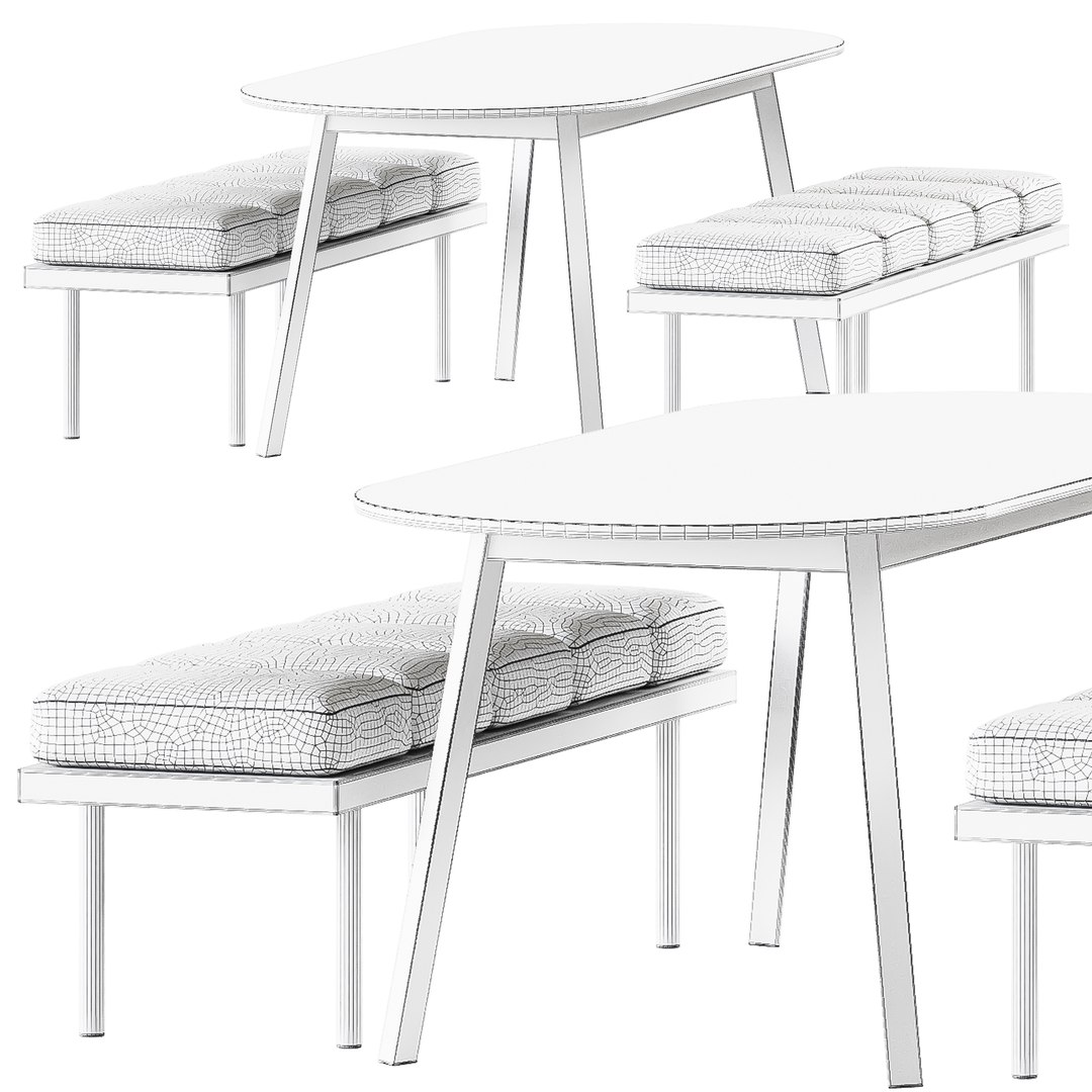 Triangle Leg Table By Hay And Valentino Bench By Missana 3D Model ...