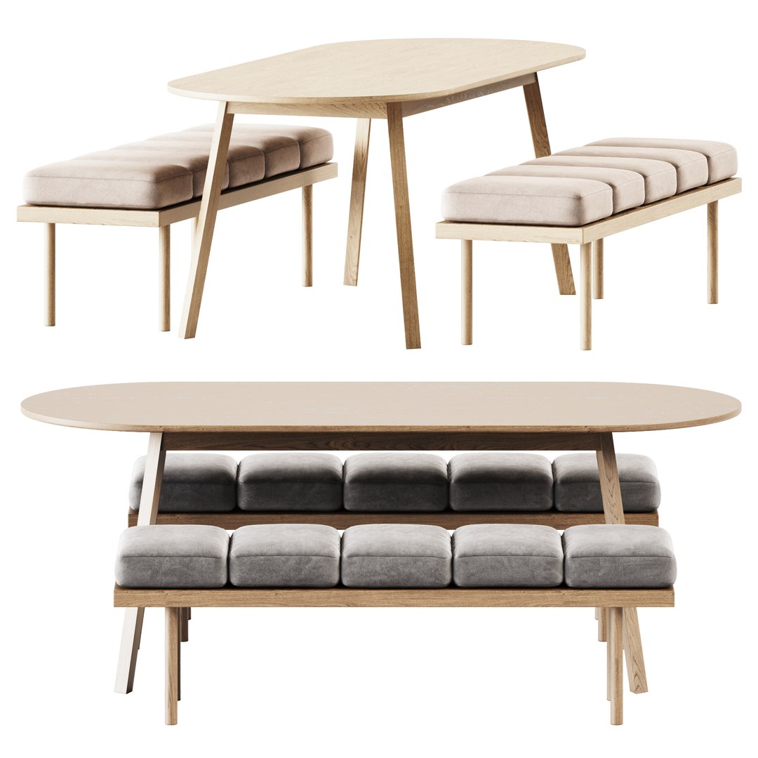 Triangle Leg Table By Hay And Valentino Bench By Missana 3D Model ...