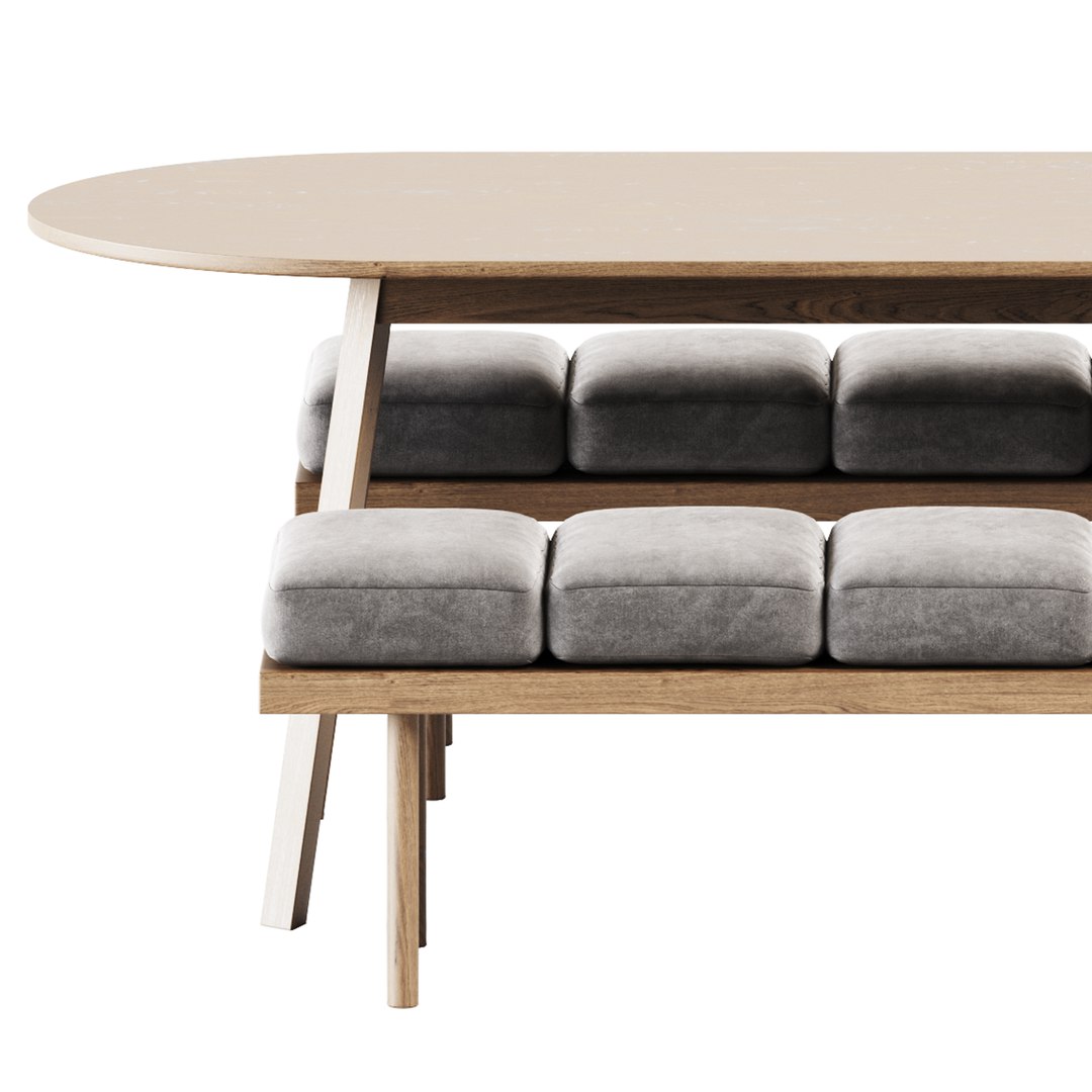 Triangle Leg Table By Hay And Valentino Bench By Missana 3D Model ...