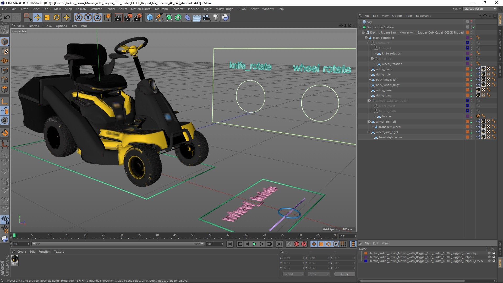 3D Electric Riding Lawn Mower with Bagger Cub Cadet CC30E Rigged for ...