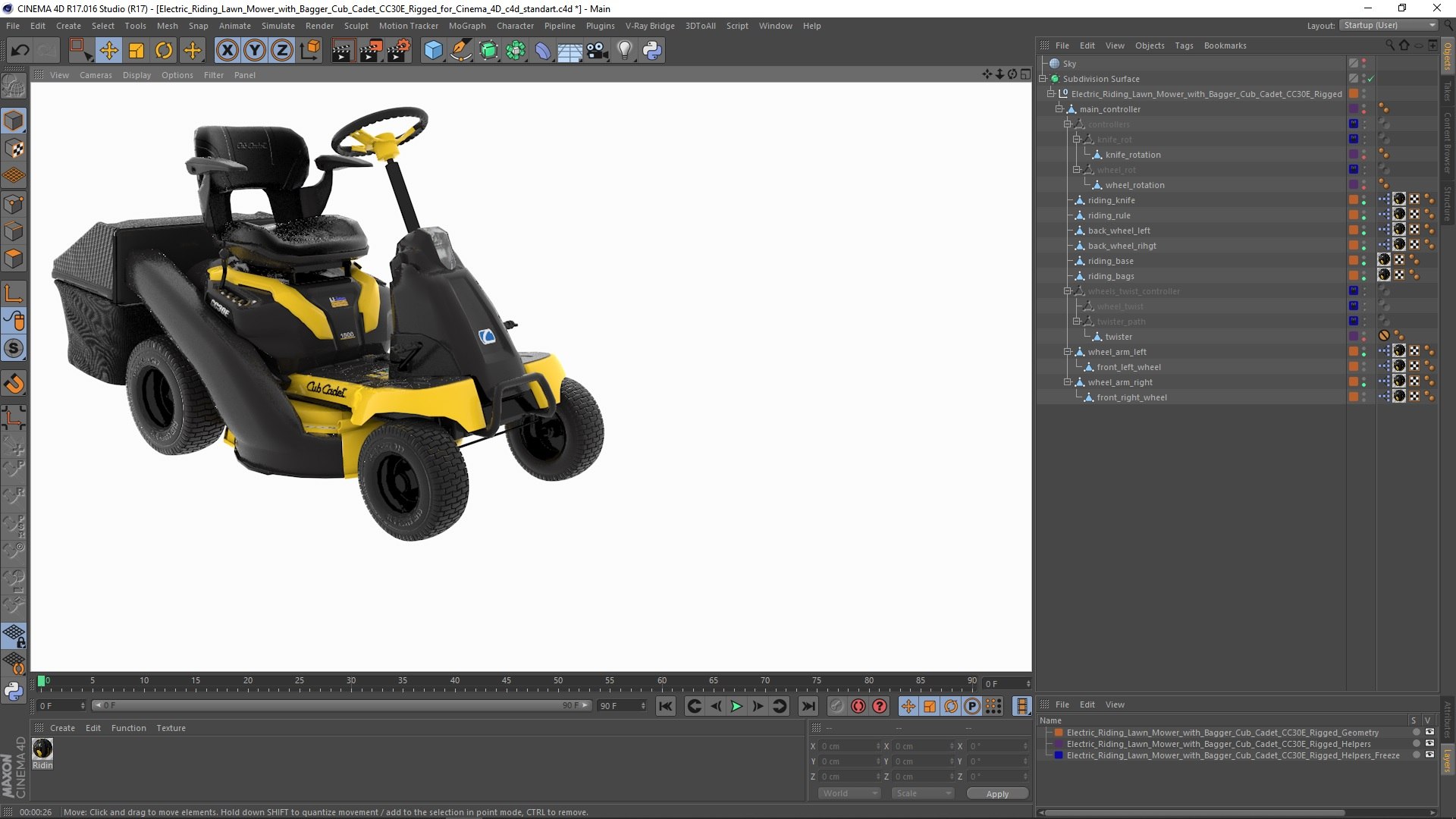 3D Electric Riding Lawn Mower with Bagger Cub Cadet CC30E Rigged for ...